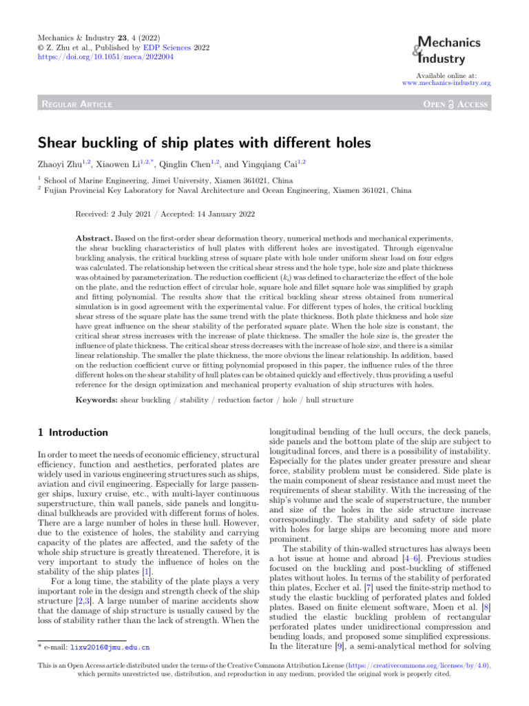 Shear Buckling of Ship Plates With Different Holes | PDF | Buckling ...