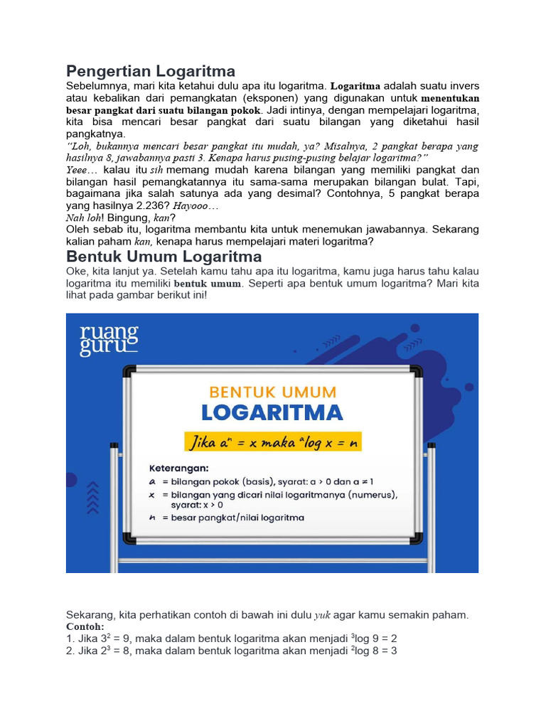 Pengertian Logaritma | PDF | Metode & Bahan Ajar