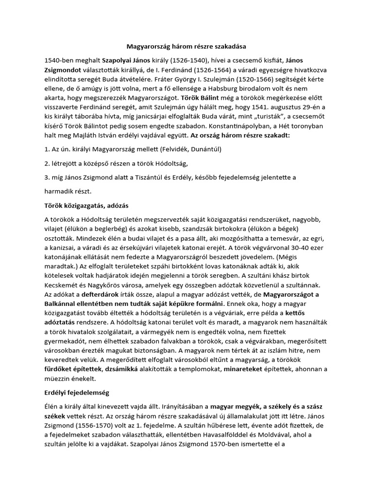 Magyarország Három Részre Szakadása | PDF
