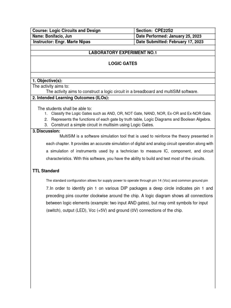 Bonifacio, Jun Lab 1 | PDF | Logic Gate | Electronic Circuits