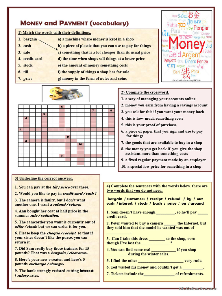 Money and Payment Vocabulary Guide | PDF | Money | Cash