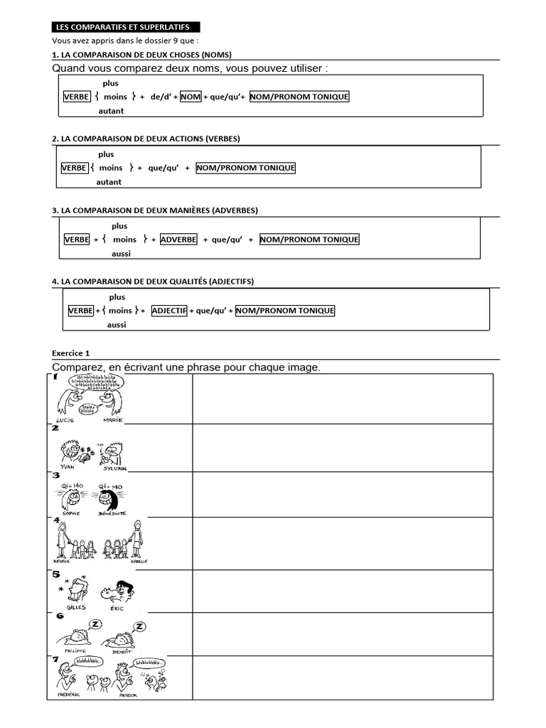Comparatifs et Superlatifs en Français | PDF | Adverbe | Pronom