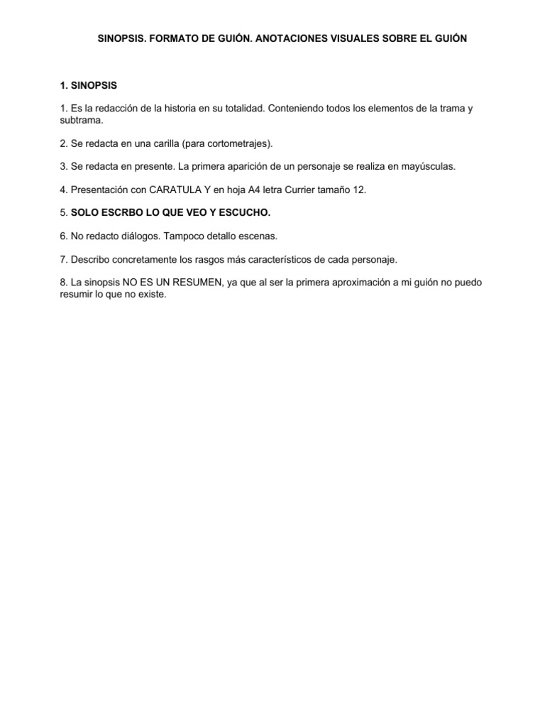 Formato Guion y Sinopsis | PDF