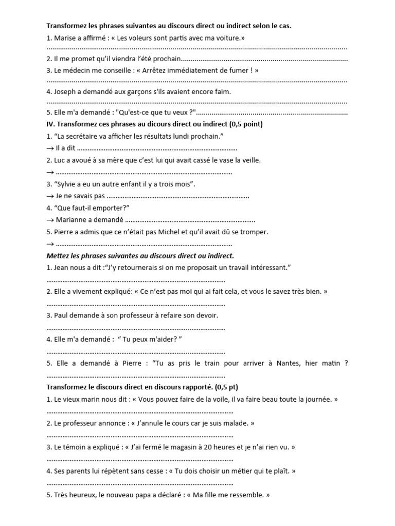 Transformations de discours direct et indirect | PDF