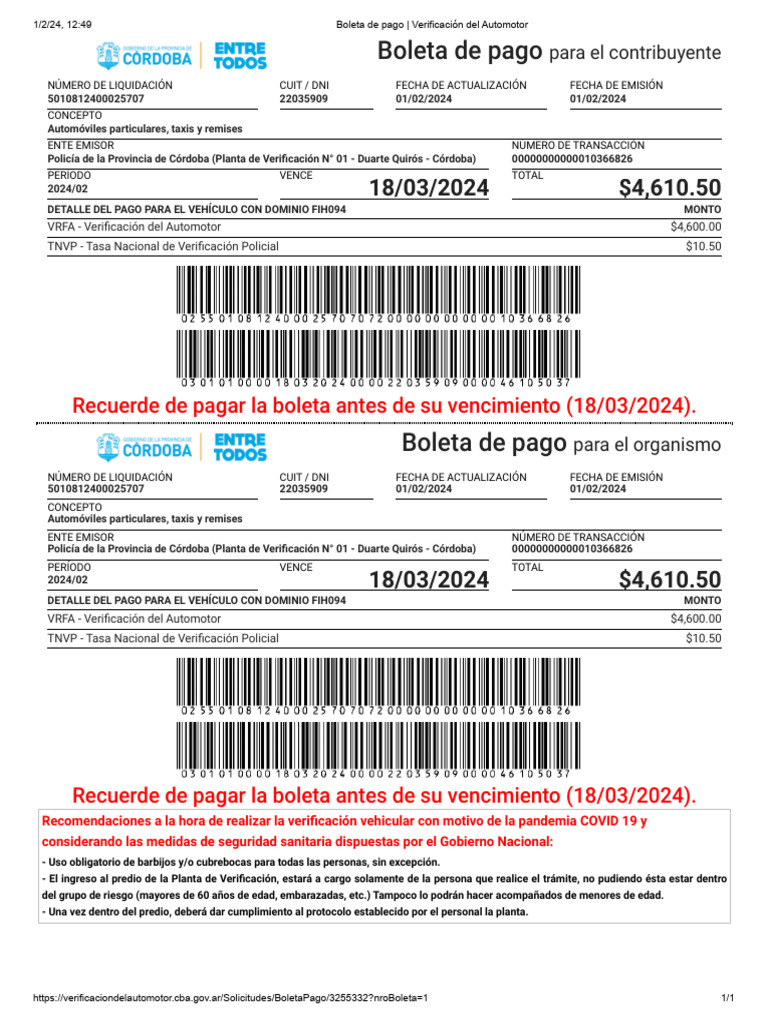 Boleta de Pago - Verificación FIH904 | Descargar gratis PDF | Documento ...