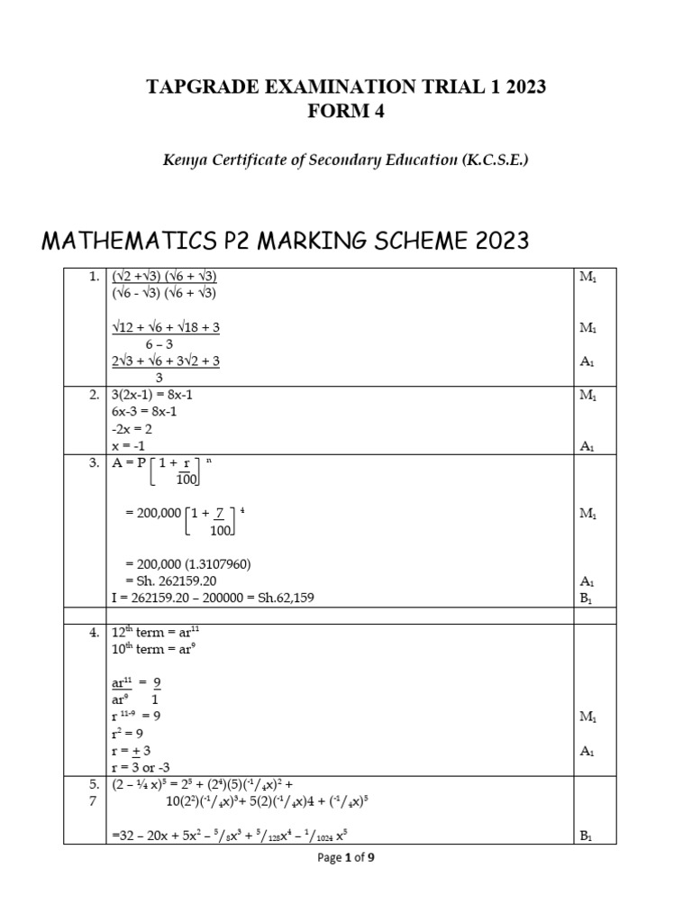 KCSE Math P2 Marking Scheme | PDF | Income | Payments