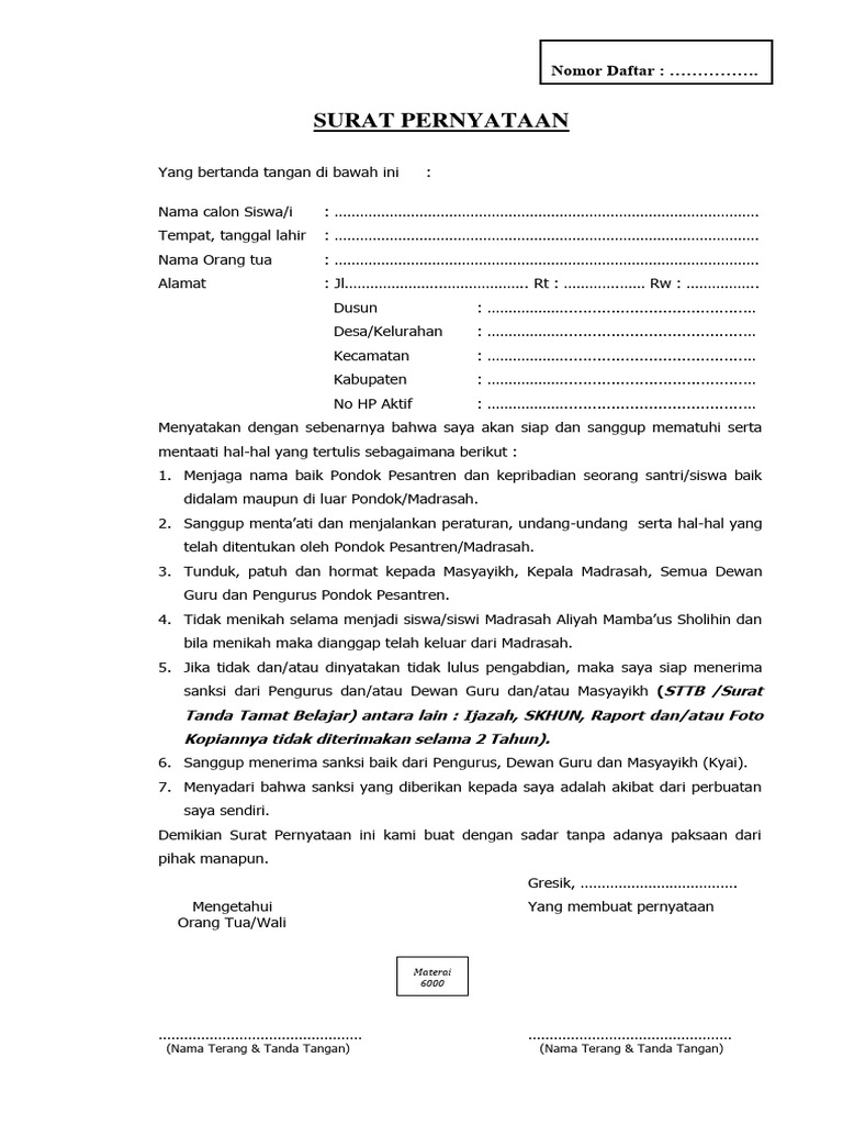 Surat Pernyataan PPDB Ma 2020 2021 | PDF