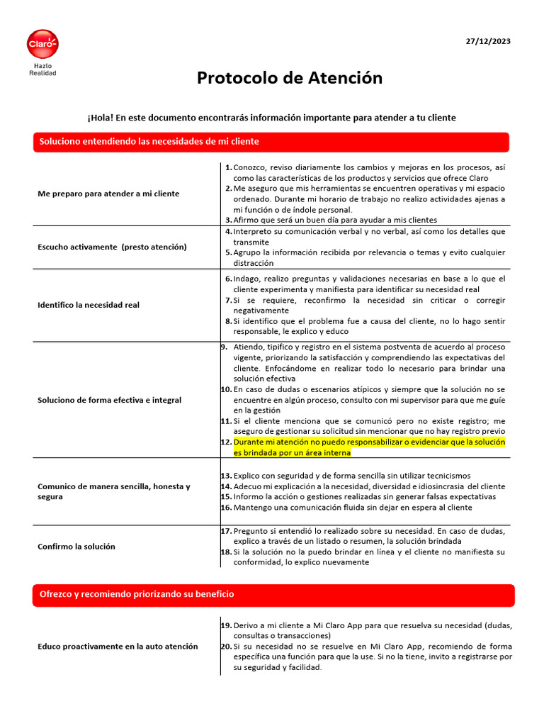 Protocolo de Atención | Descargar gratis PDF | Cliente | Las emociones