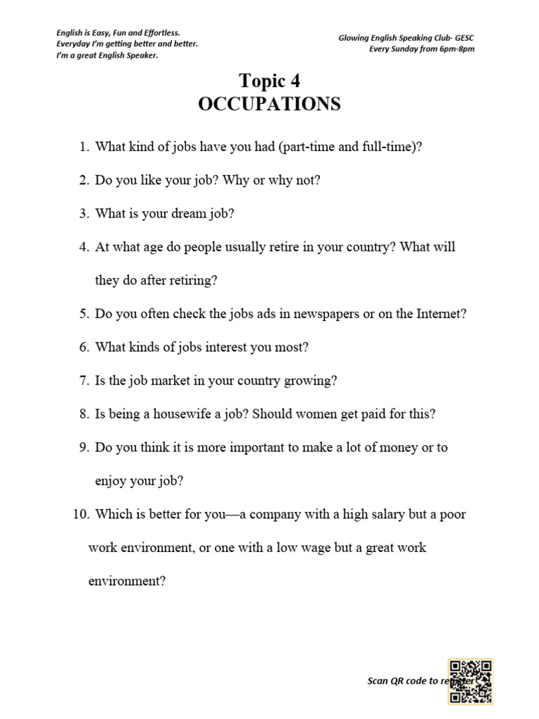 TOPIC 5. Occupations | PDF