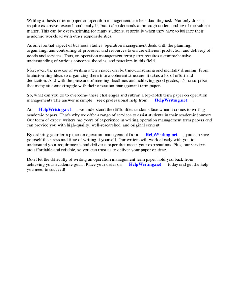 Operation Management Term Paper | Download Free PDF | Operations ...