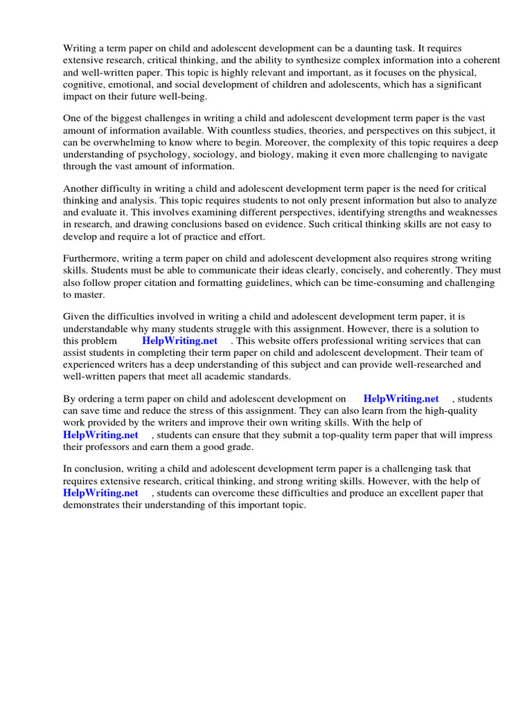 Child and Adolescent Development Term Paper | PDF | Adolescence ...