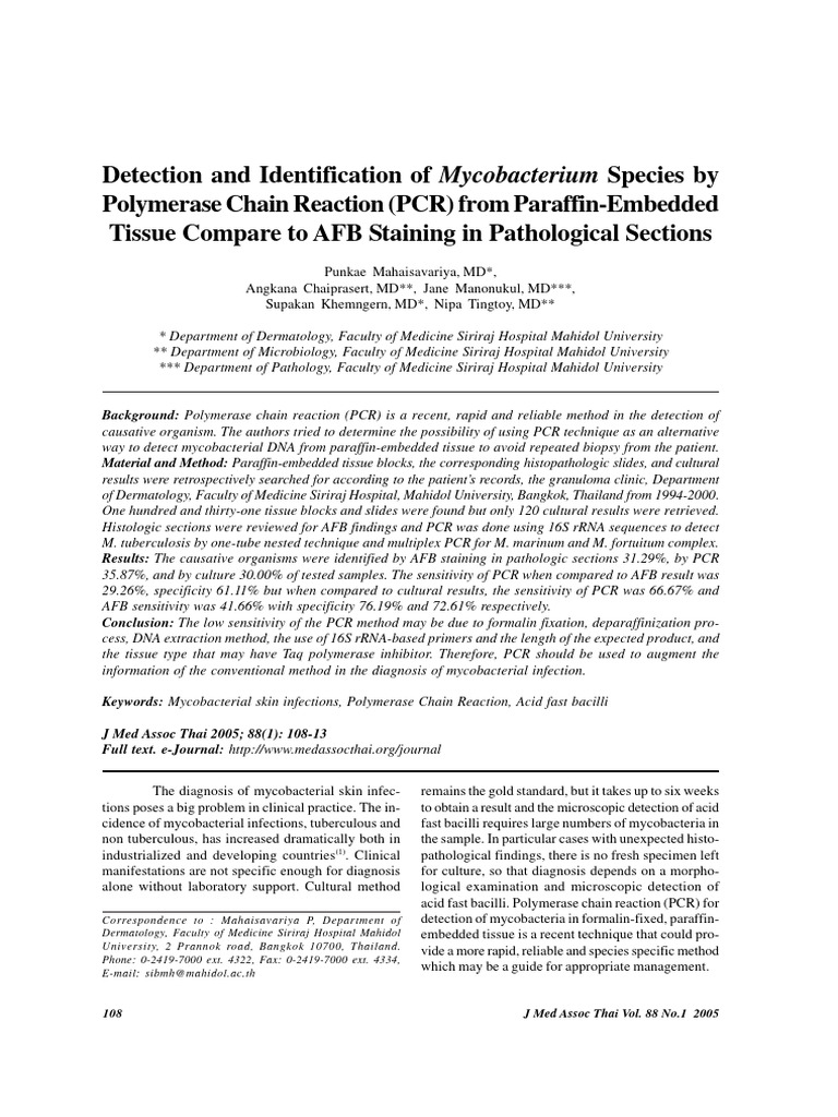 Detection and Identification of Mycobacterium Species by Polymerase ...