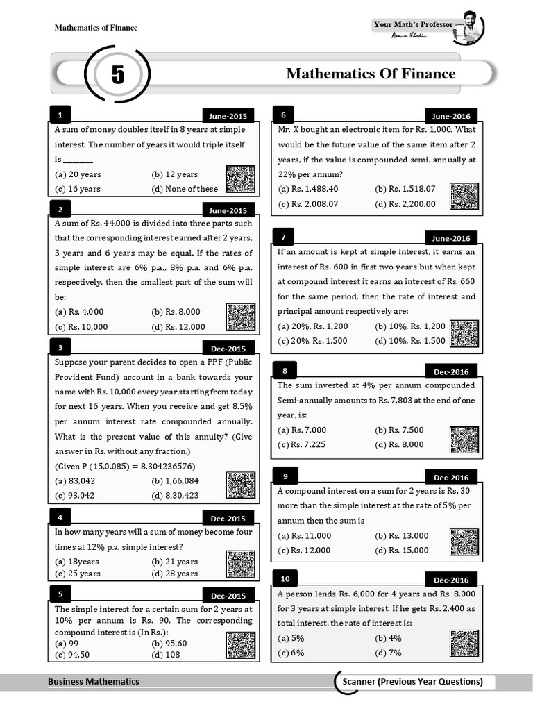 1.mathematics of Finance | PDF | Interest | Present Value