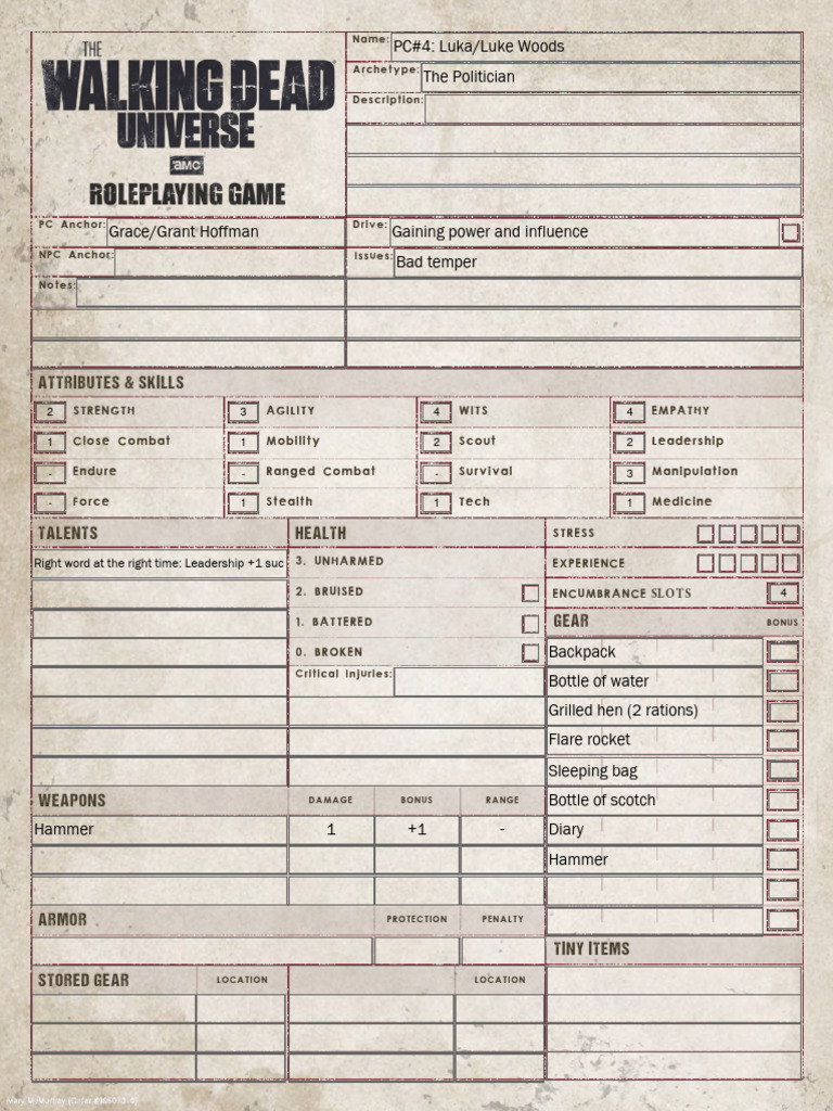 TWD Pregen LukaLuke Woods | PDF