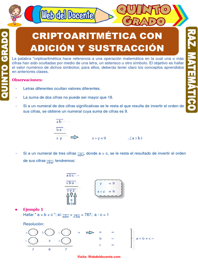 Criptoaritmética | PDF | Sustracción | Matemáticas