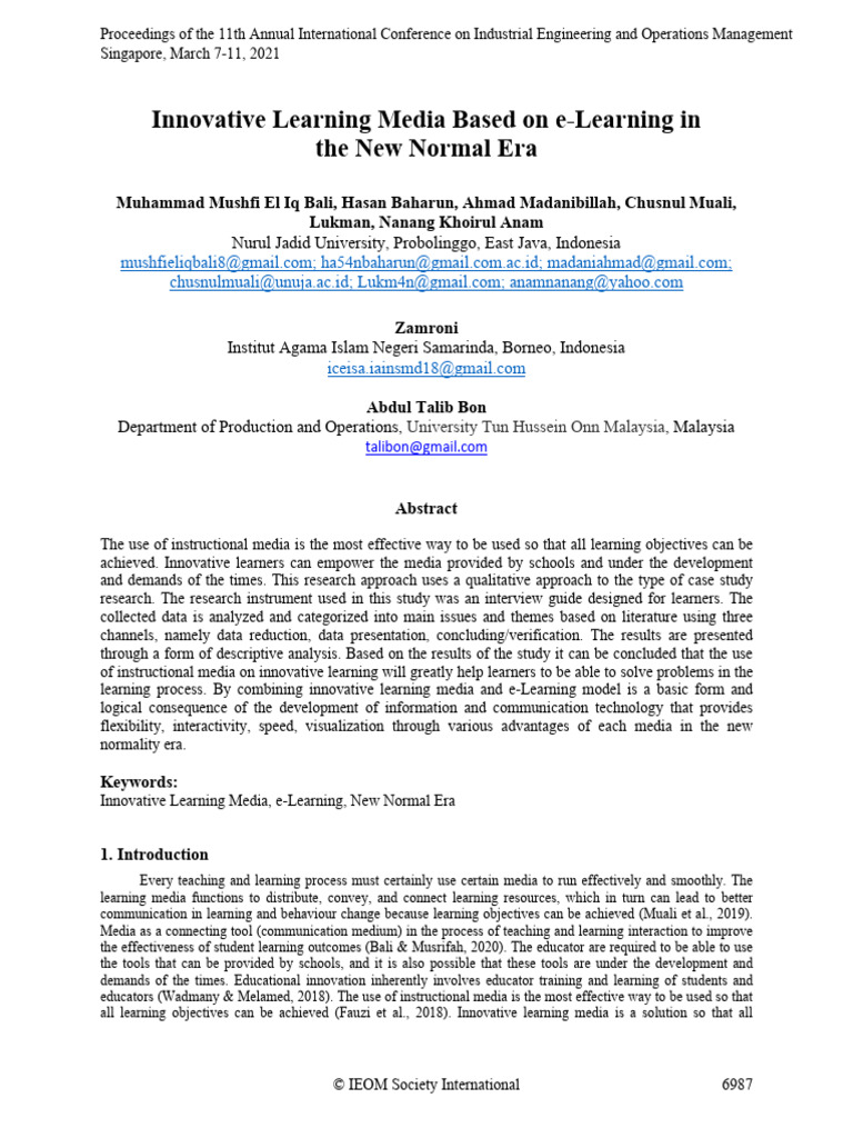 Innovative Learning Media Based On E-Learning in | PDF | Educational Technology | Learning