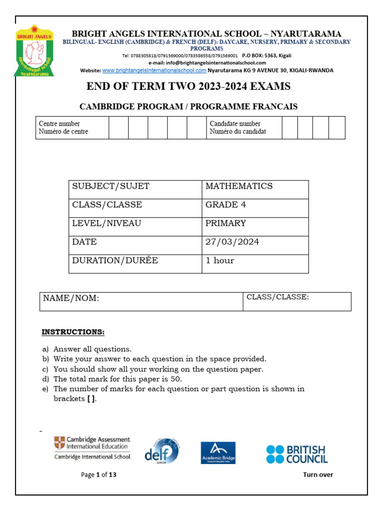 G4 Math End Term 2 2023-2024 | Download Free PDF | Mathematics ...