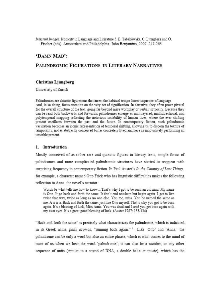 2007 Ljungberg - Damn Mad' Palindromic Figurations in Literary Narratives | PDF | Narrative ...