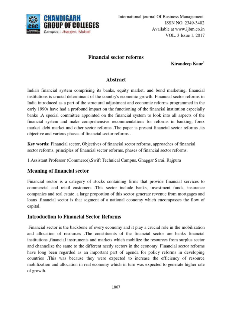 Financial Sector Reforms: Key Words: Financial Sector, Objectives of ...