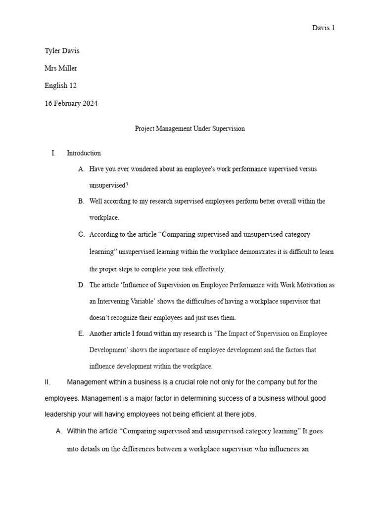Sentance Outline - Tyler Davis | PDF | Workplace | Behaviorism