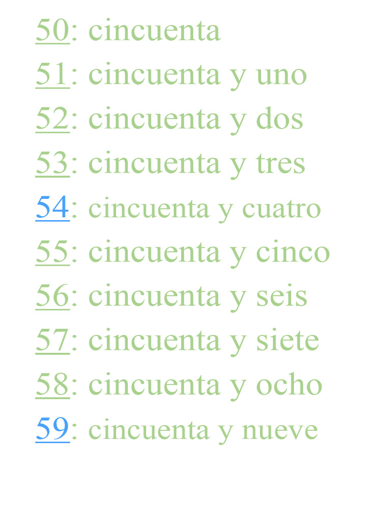 Números del 50 al 59 en letras | PDF