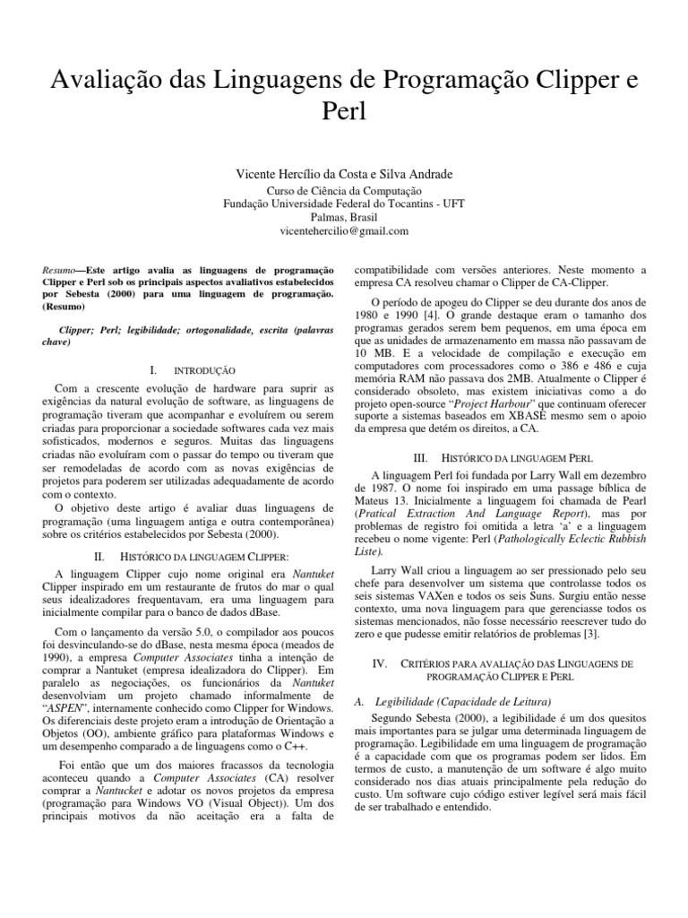 Avaliacao Das Linguagens Clipper e Perl | PDF | PERL | Linguagem de ...
