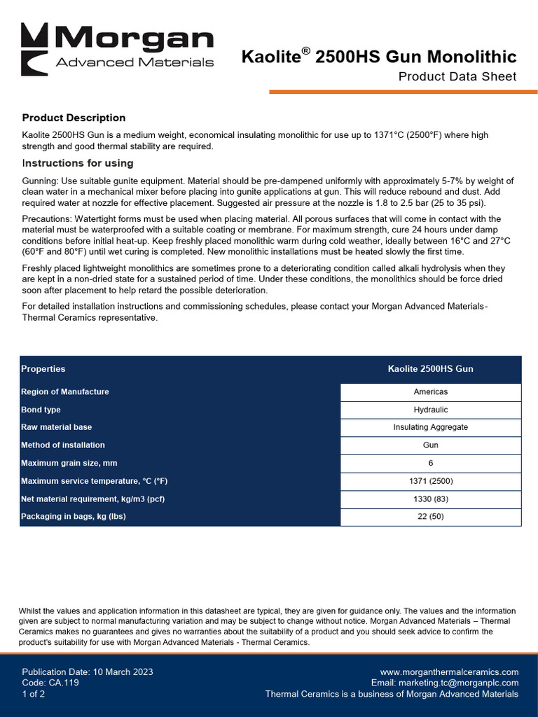 kaolite-2500hs-gun_eng | PDF | Ceramics | Materials