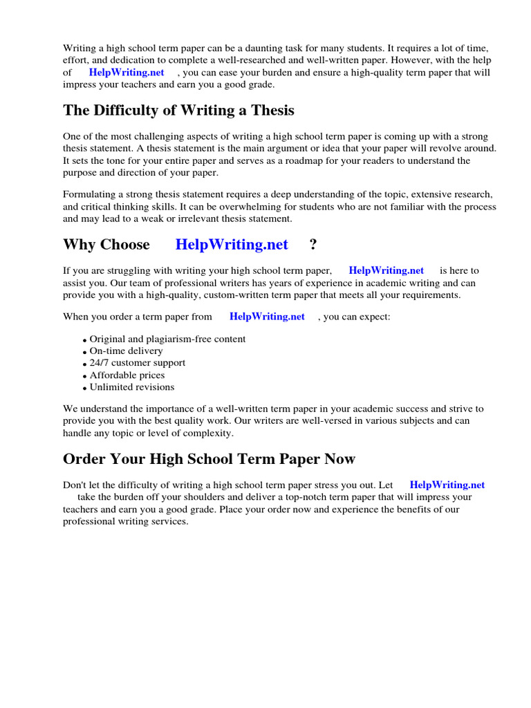 High School Term Paper Sample | PDF | Essays | Academic Publishing