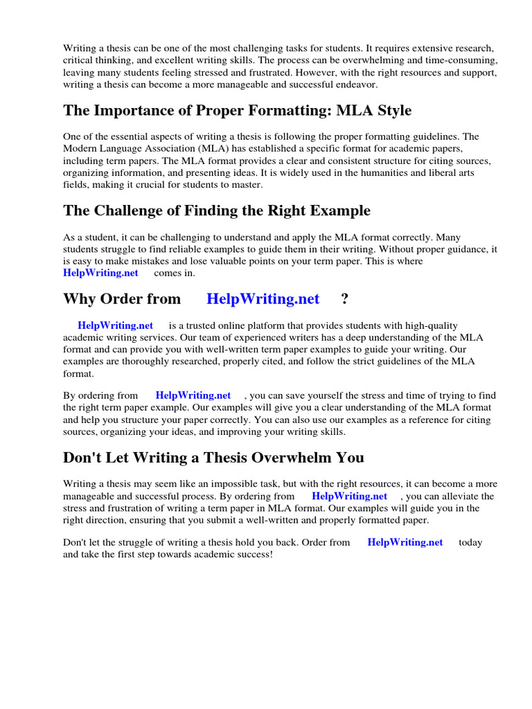 Term Paper Examples Mla Format | PDF | Citation | Apa Style