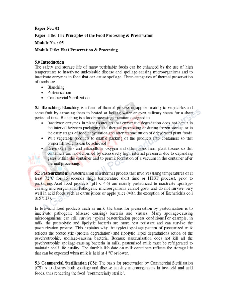 Heat Preservation and Processing | PDF | Food Preservation | Industrial ...