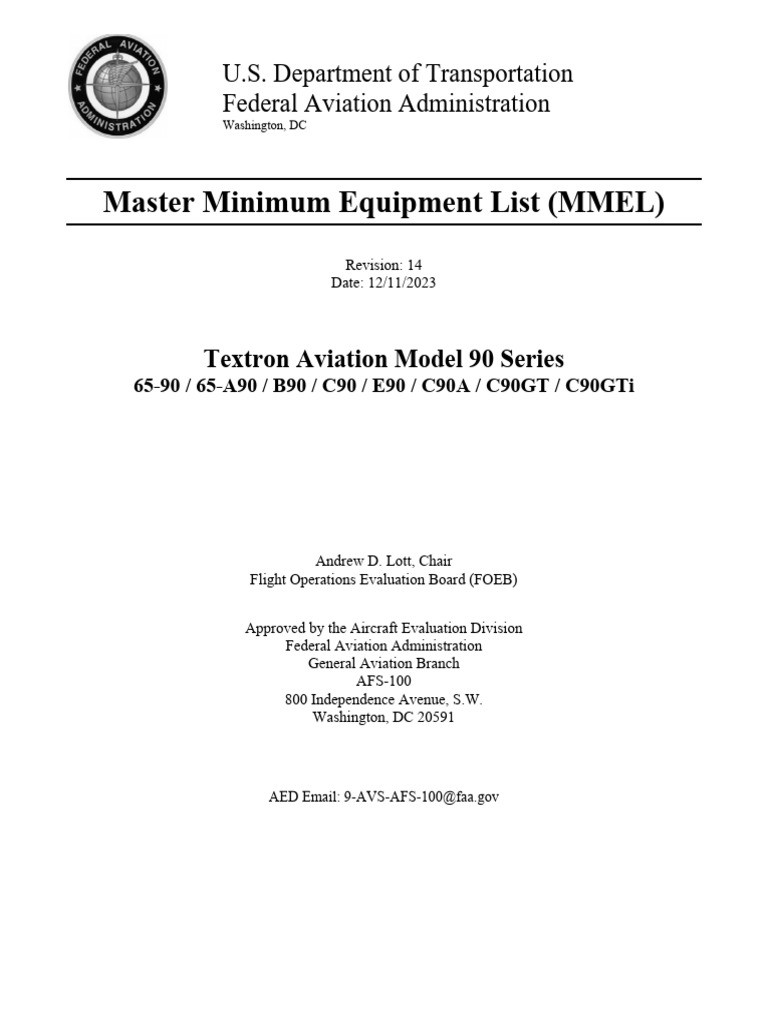Textron Aviation Model 90 MMEL Revision 14 | PDF | Flight Recorder ...