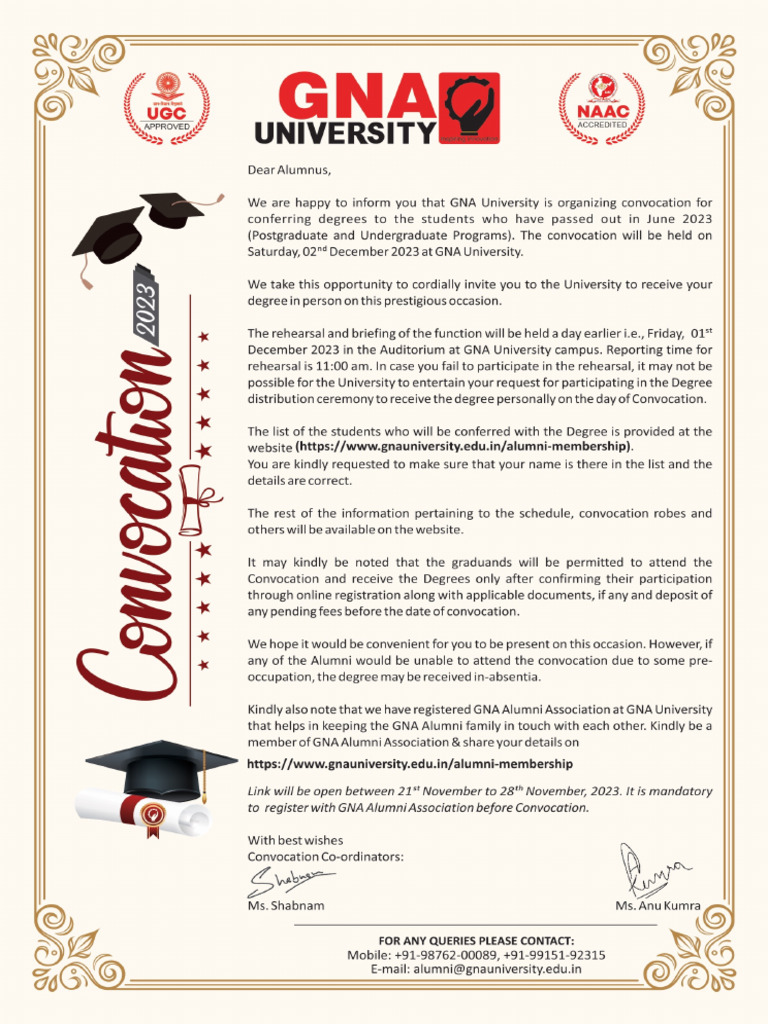Student Invite - Convocation | PDF