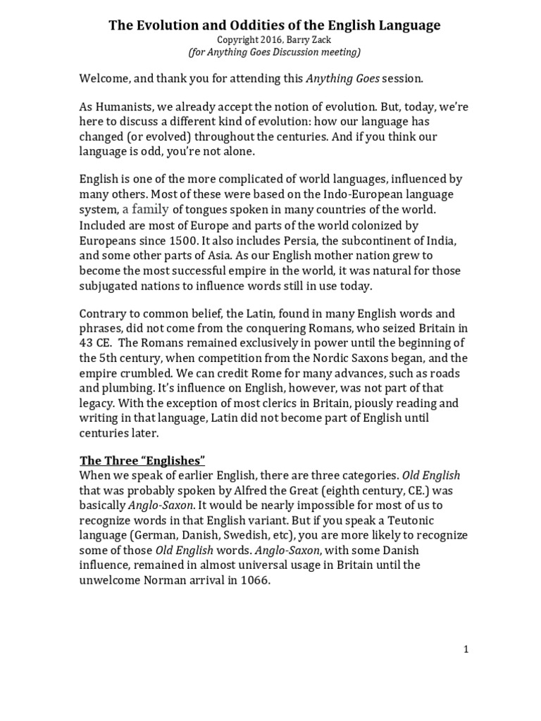 The Evolution of the English Language8 | PDF | English Language ...