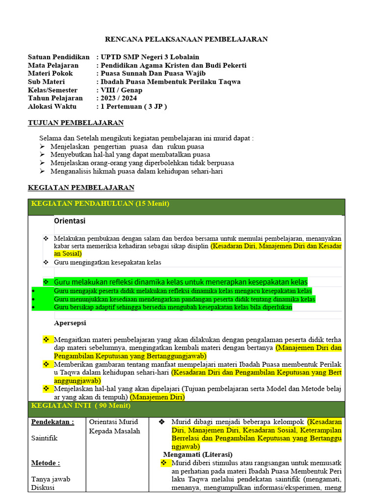 RPP Berdiferensiasi Terintergrasi Pse Supervisi Kepsek | PDF | Karier & Perkembangan | Sains ...