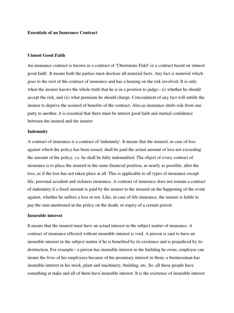 Essentials of Insurance Contracts | PDF | Indemnity | Insurance