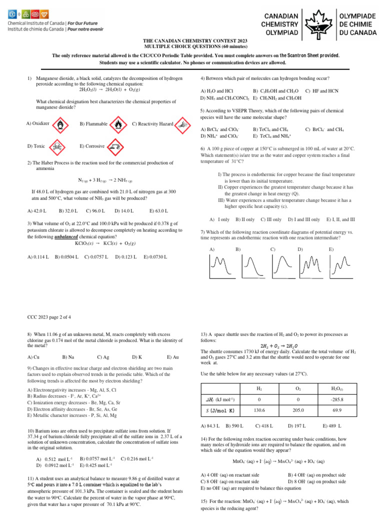 Ccc Pta 2023 Final Paper | PDF | Hydroxide | Acid Dissociation Constant