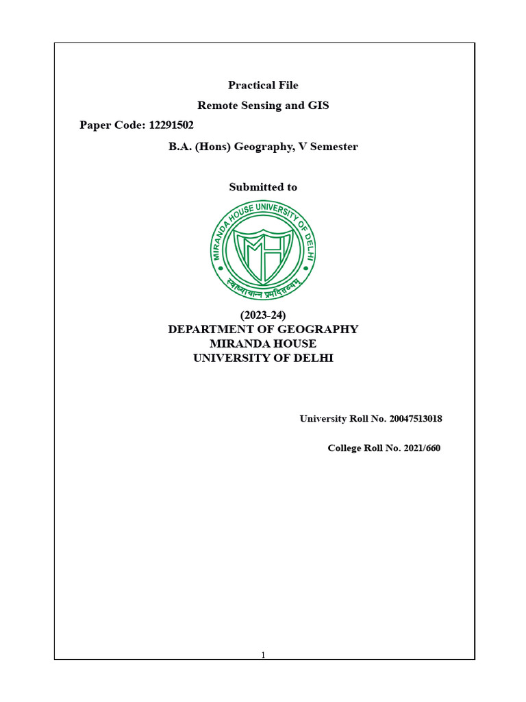 Remote Sensing and GIS Practical File | PDF | Geographic Information ...