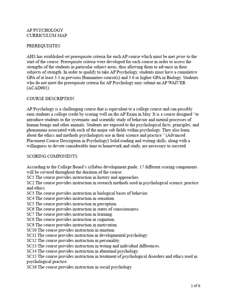 AP Psychology - Curriculum Map | PDF | Psychology | Mental Disorder
