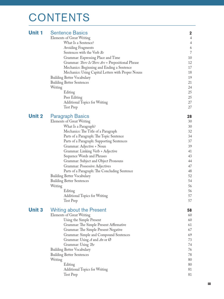 Great Writing Level 1 Table of Contents | Download Free PDF | Sentence ...