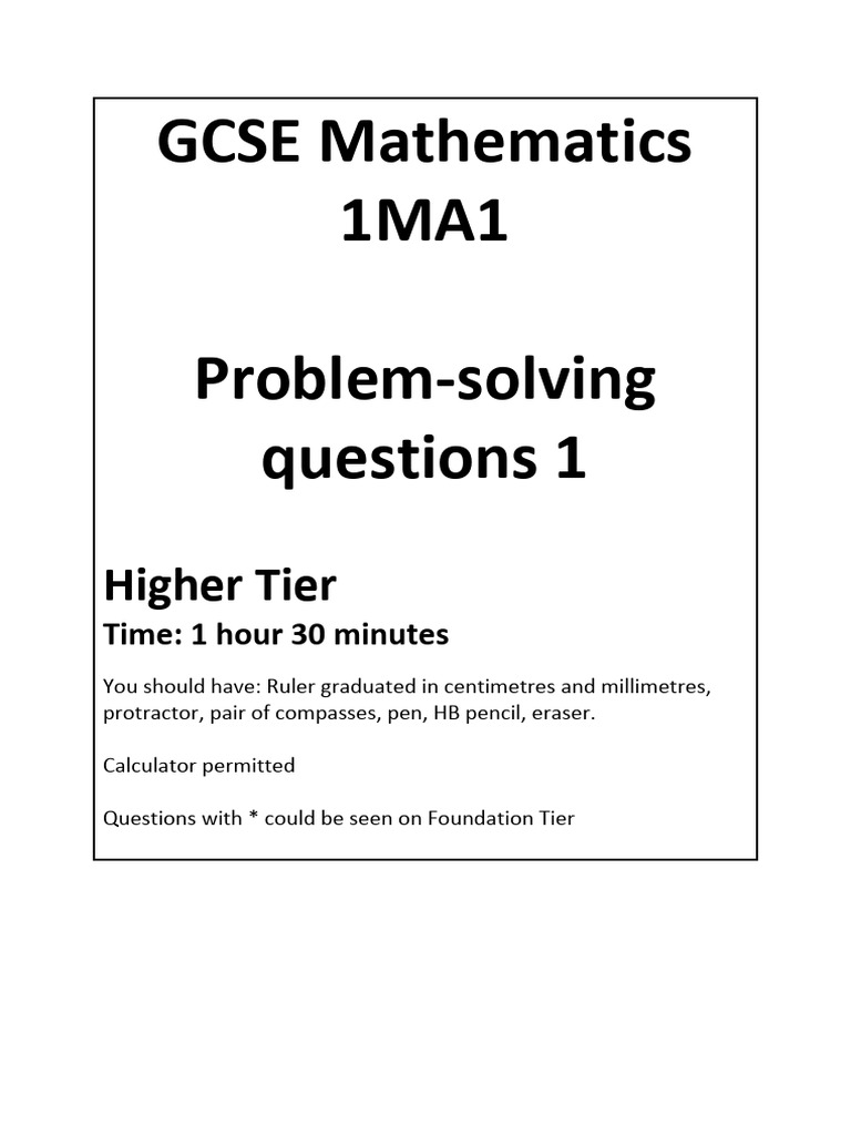 Higher Problem Solving Questions 1 | PDF | Area | Circle