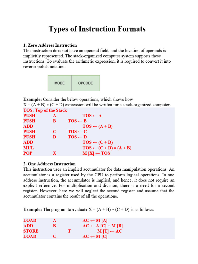Types Of Instruction Formats Pdf Central Processing Unit Computer Programming