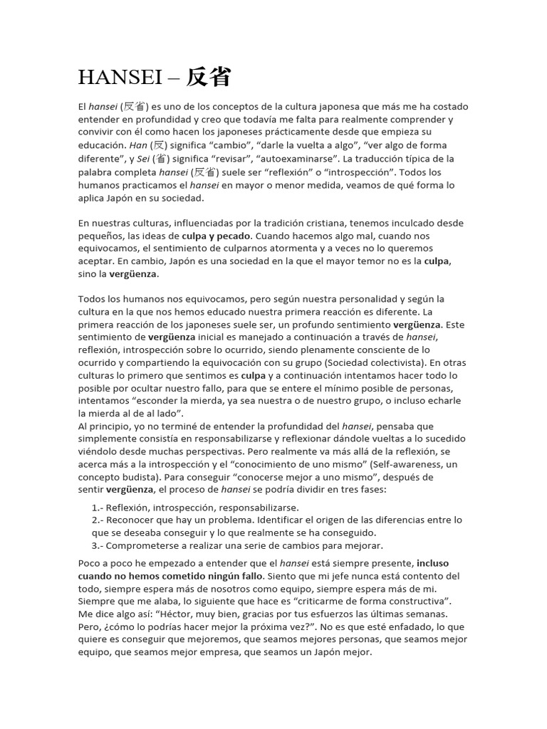 Significado y Método del Hansei | PDF | Culpa (emoción) | Japón
