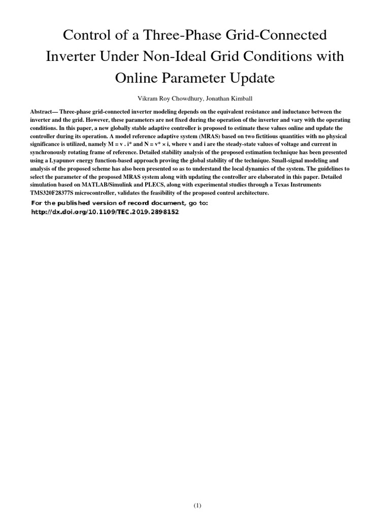 Control Of Three Phase Grid Connected In Pdf Science And Mathematics