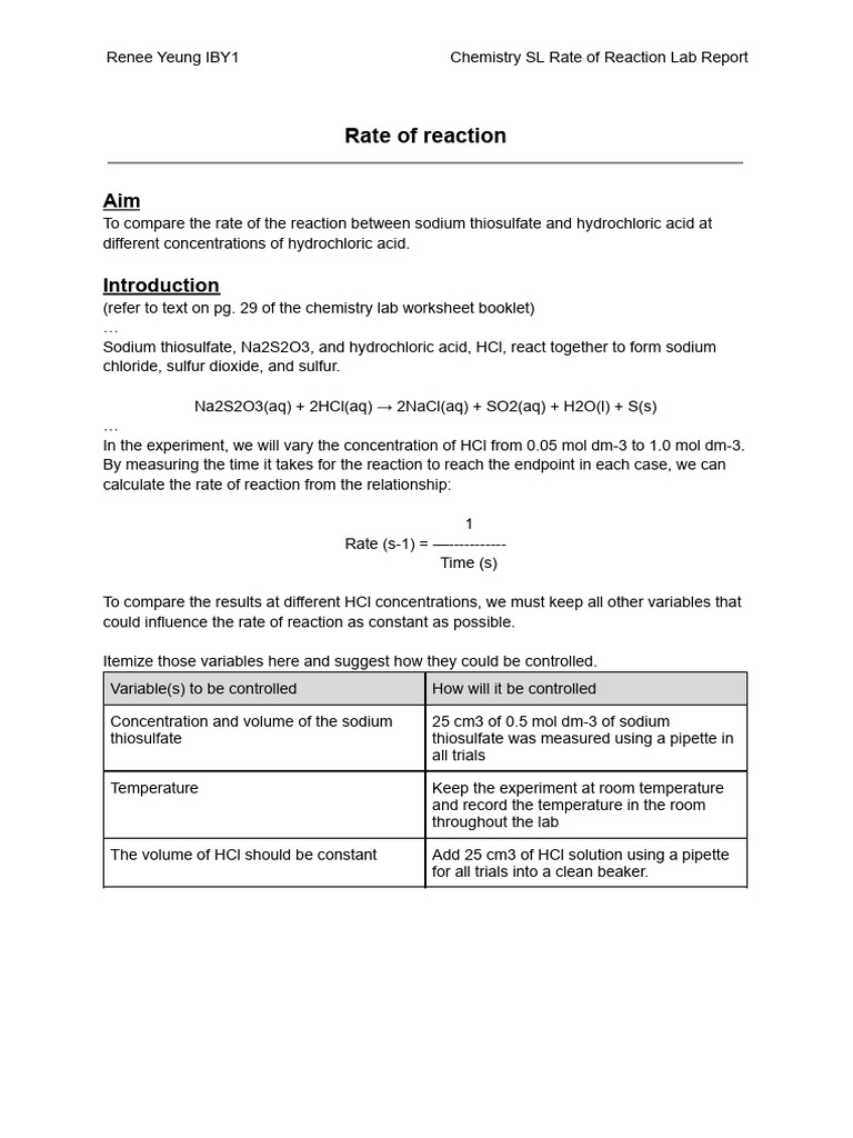 Chemistry Reaction Rate Analysis | PDF | Reaction Rate | Hydrochloric Acid