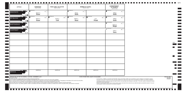 Sample Ballot - Kortright, D1 (Delaware County) | PDF