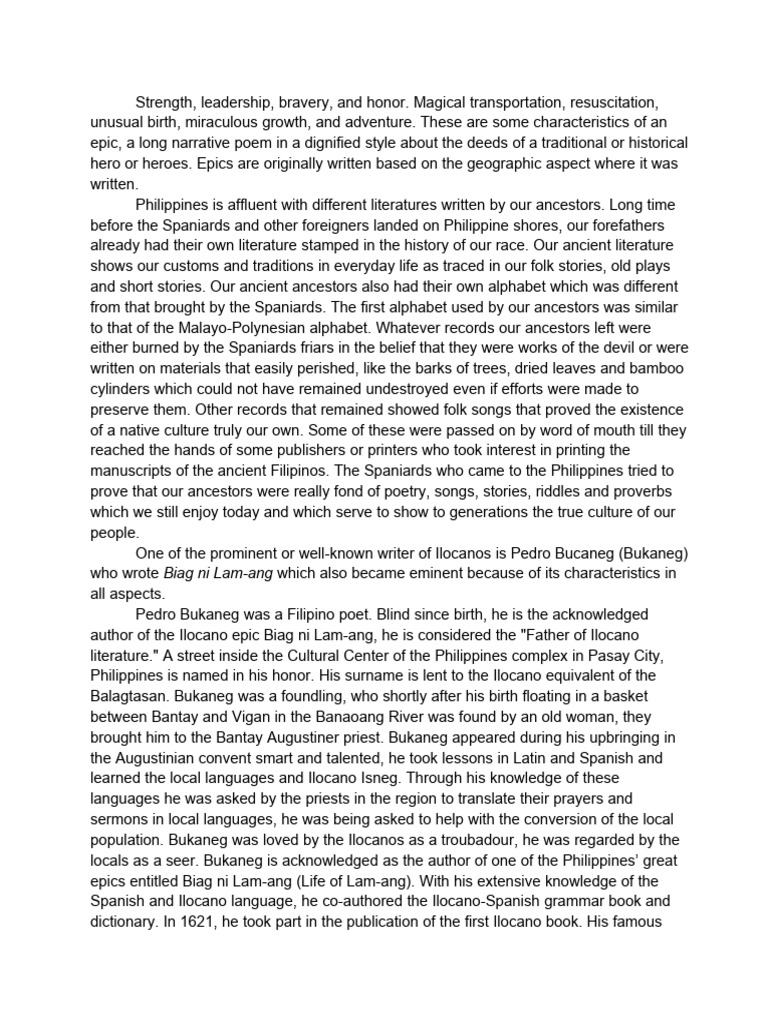 Exploring the Epic Biag ni Lam-ang | PDF | Classics | General Fiction