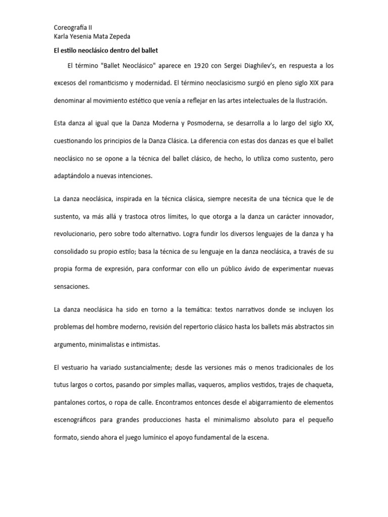 Ballet Neoclásico: Innovación y Estilo | PDF | Ballet | Bailes