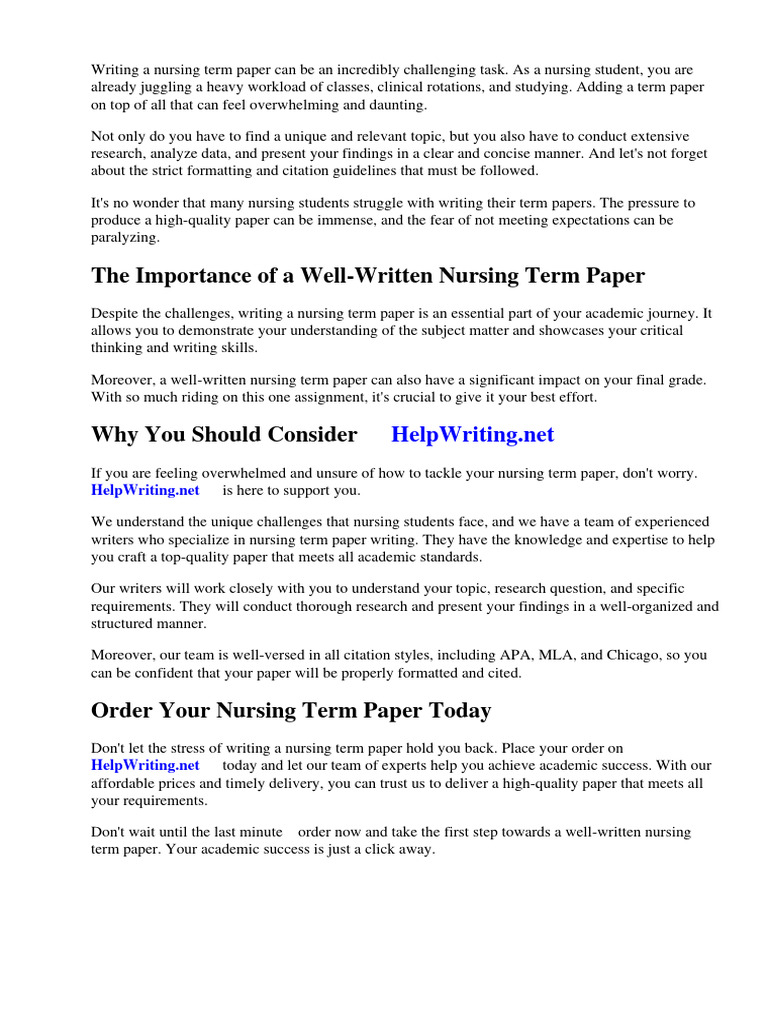Nursing Term Paper Writing | PDF | Nursing | Apa Style
