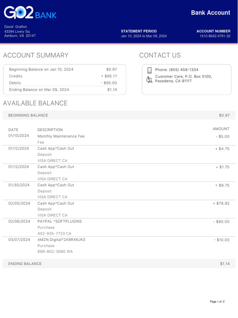 Go2 Bank Account Statement Summary | PDF | Deposit Account | Cash