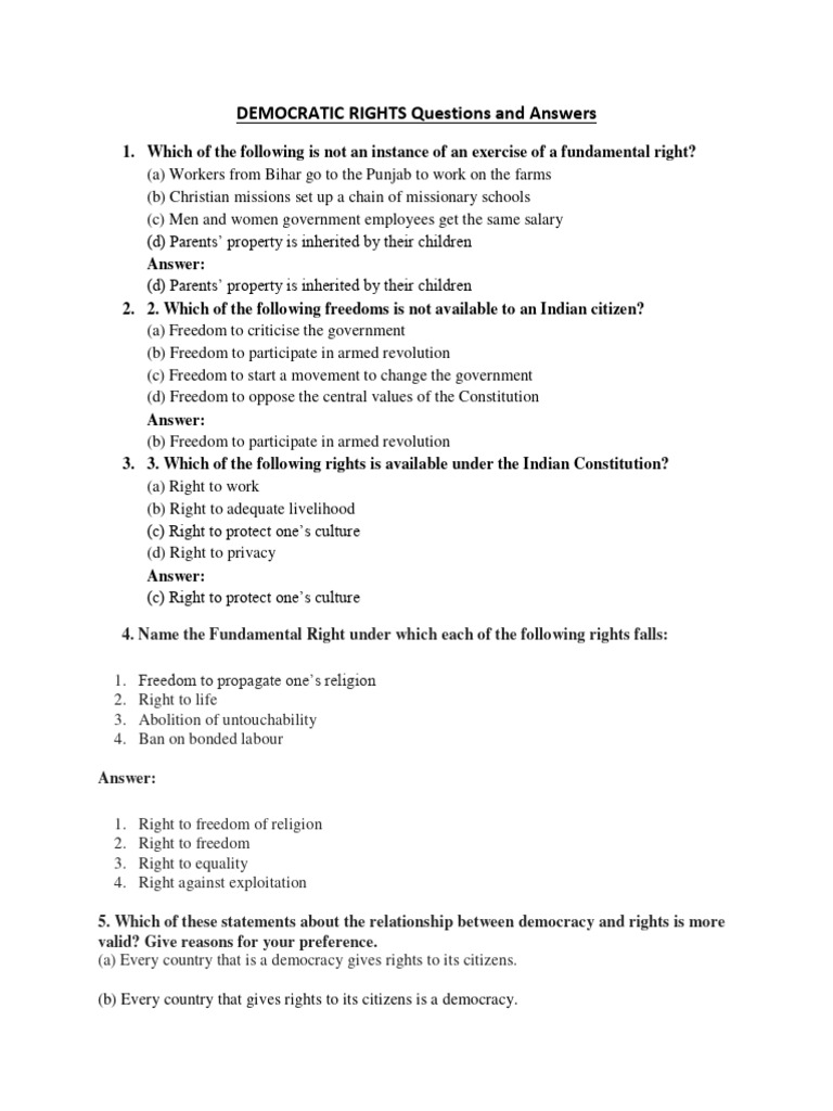 DEMOCRATIC RIGHTS Questions and Answers | PDF | Rights | Justice
